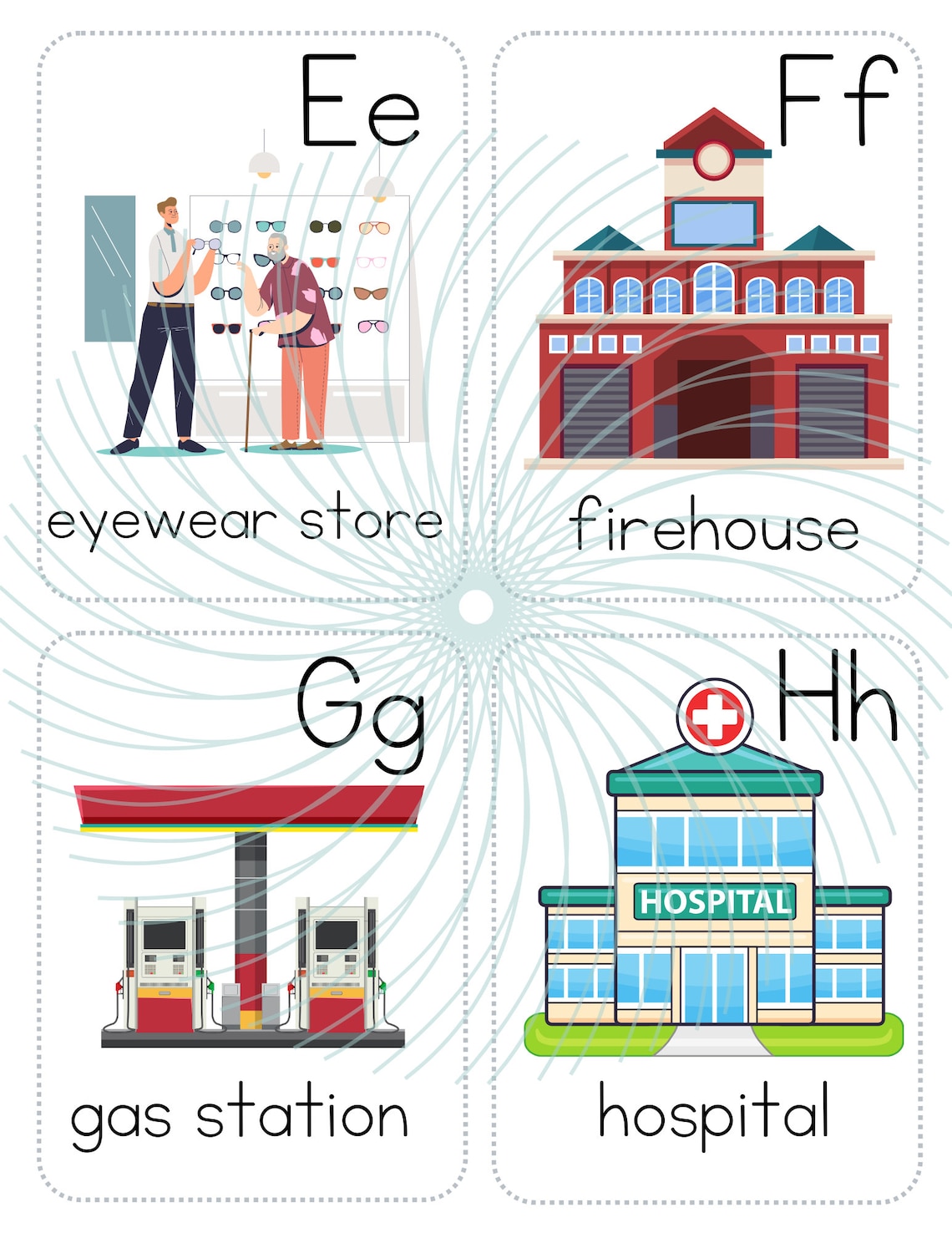 Flashcards A-Z Things in the City, Around Town, Preschool, Toddler ...
