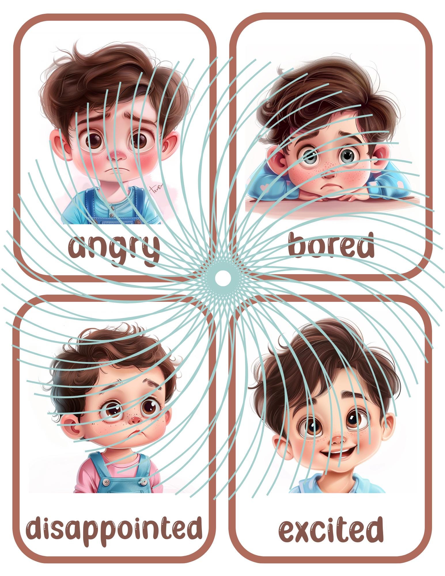 Emotion Flashcards, Feeling Cards for Toddlers and Preschool, Brown ...