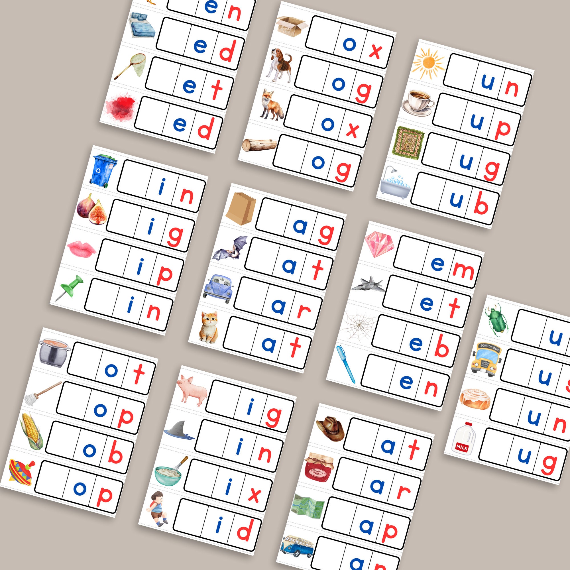 CVC Word Phonics Matching Cards Includes 40 Beginning, 40 Middle and 40 ...