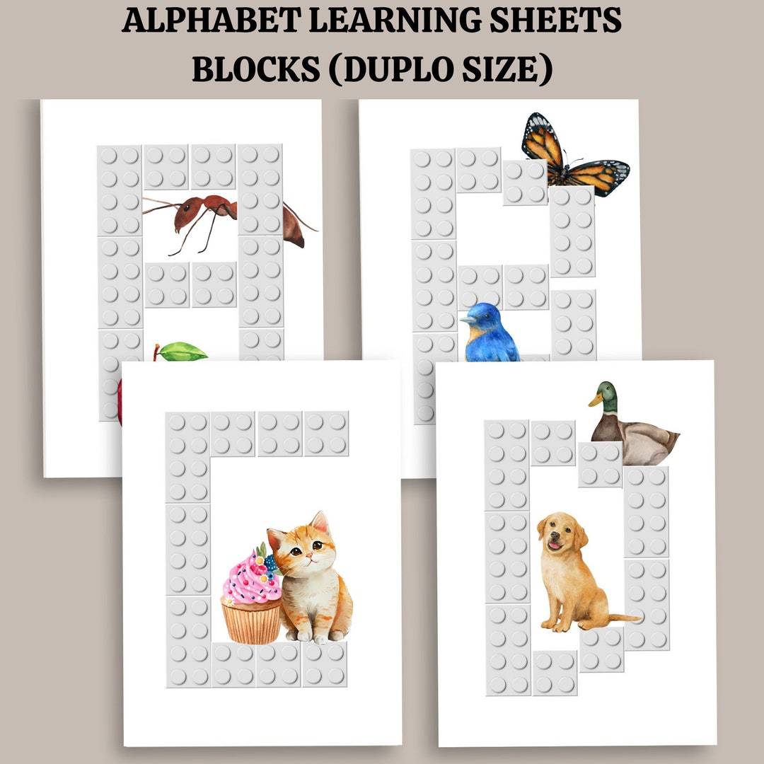 Alphabet Duplo Bricks Learning Sheets - Four for Each Letter - Forming ...