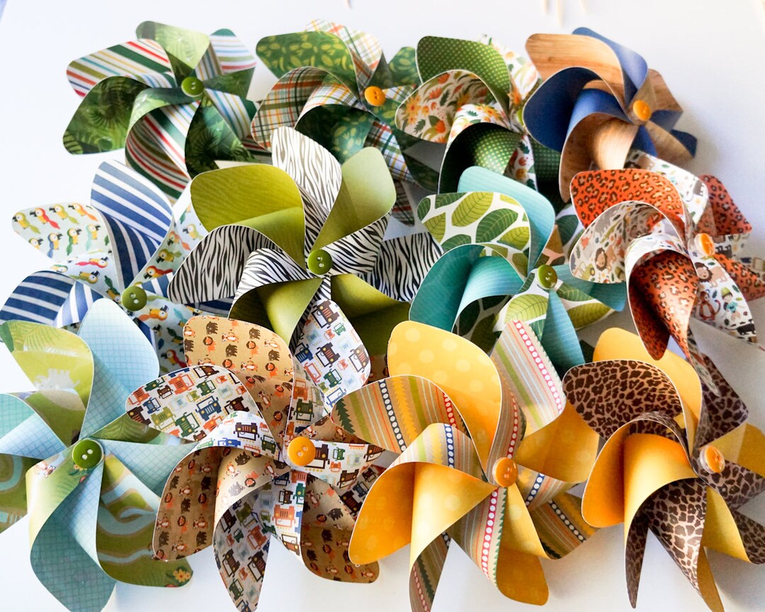 Pinwheels Jungle Safari 708 With Straws Set of 12 Double Spinners Wild ...