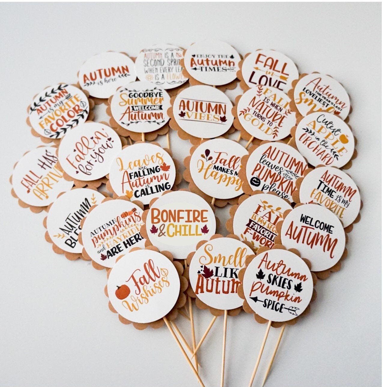 Fall Autumn Cupcake Toppers Pumpkins Autumn leaves spice | Etsy