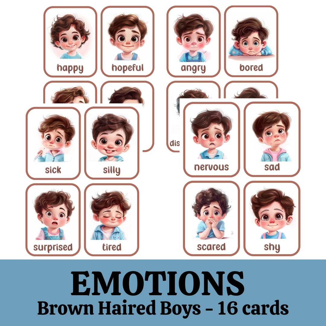 Emotion Flashcards, Feeling Cards for Toddlers and Preschool, Brown ...