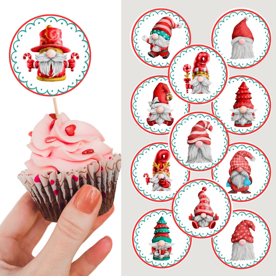 Cupcake Toppers Gnomes for Christmas Printable Digital File - Etsy