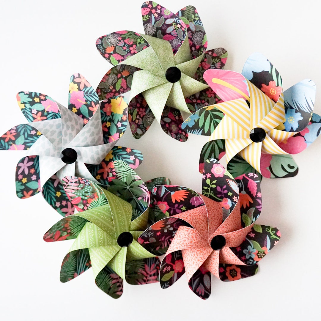 Pinwheels Bright Floral Prints (510) Flowers - With Straws Set of 5 ...