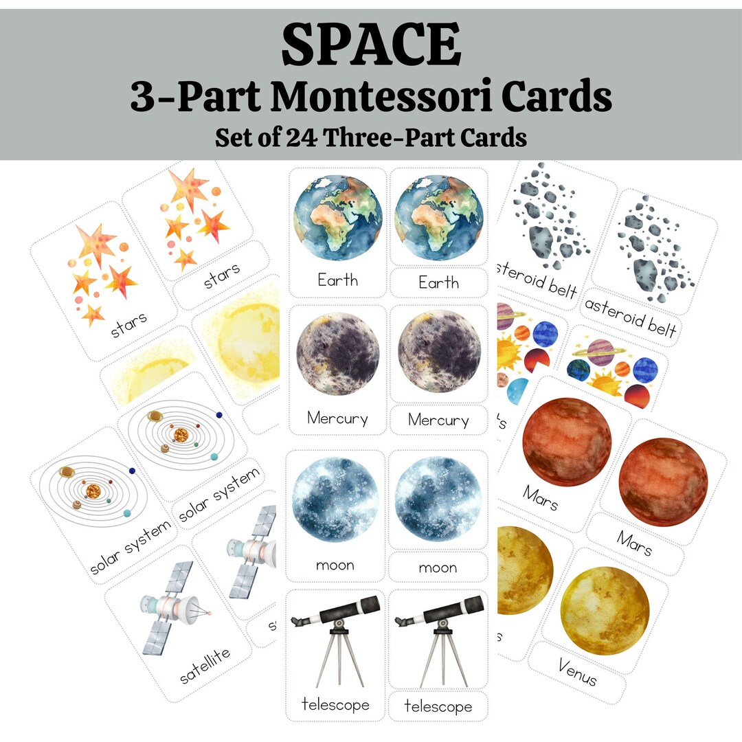 3 Part Cards - Space - Flash Cards, Planets Solar System Montessori ...