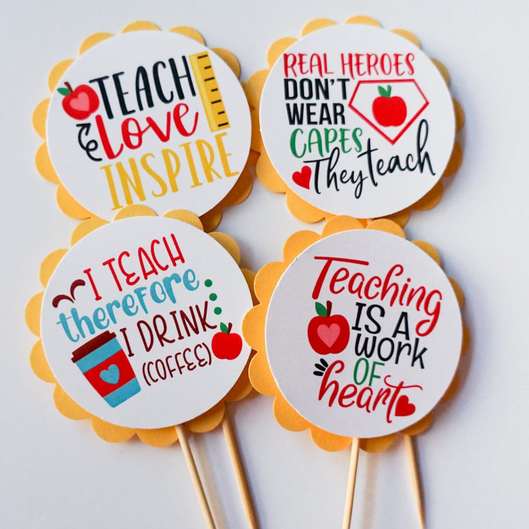 Teacher Set Of 12 Cupcake Toppers Select A Single Design Cupcake Flags