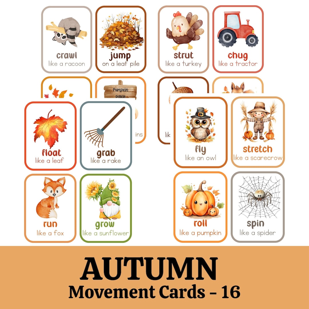 Movement Cards for Toddlers and Preschool Autumn- Fall, Busy Activities ...