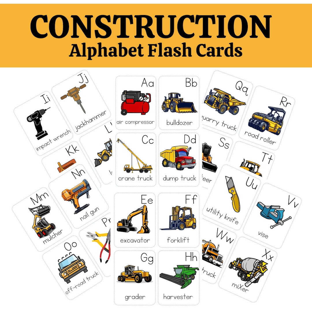 Alphabet Flashcards A-Z Construction Preschool, Toddler, Child - Life ...