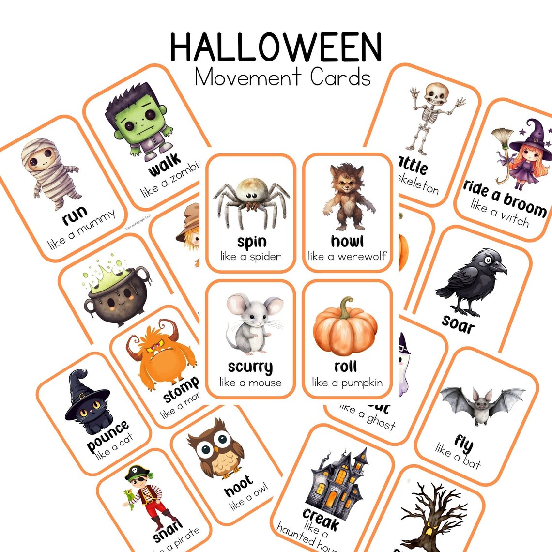Movement Cards 20 Halloween Themed Characters, Toddlers and Preschool ...
