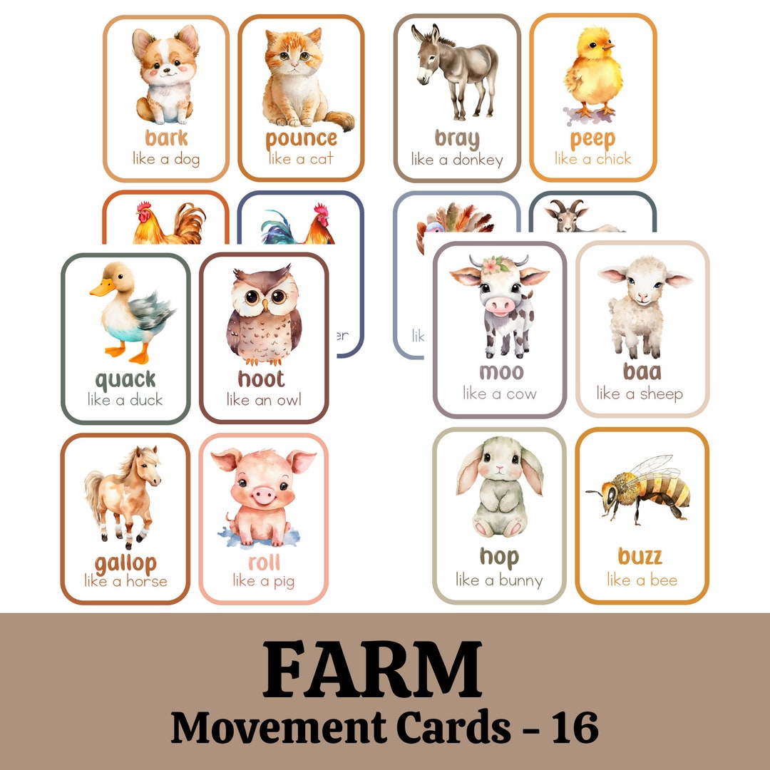 Movement Cards for Toddlers and Preschool Farm Animals, Busy Activities ...