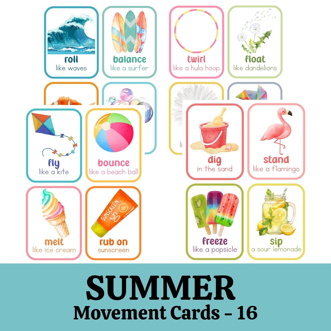 Movement Cards Summer Fun for Toddlers and Preschool, Busy Activities ...