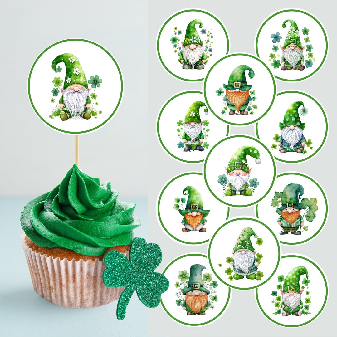 Cupcake Toppers St. Patrick's Day Gnomes Adorable Printable Digital ...