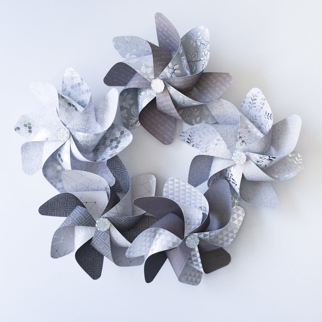 Pinwheels Silver on Grey (421) - With Straws Set of 5 Beautiful Double ...