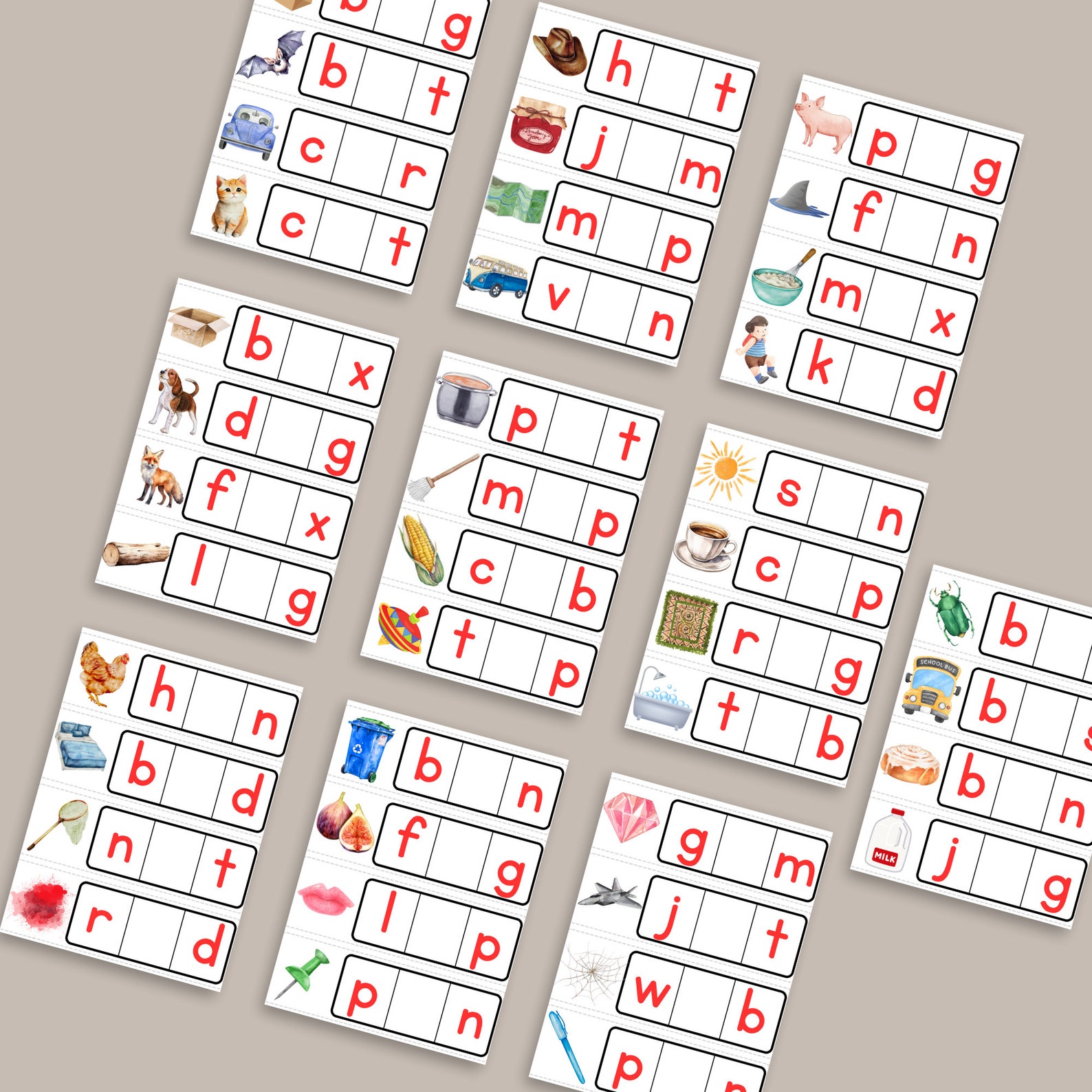 CVC Word Phonics Matching Cards Includes 40 Beginning, 40 Middle and 40 ...