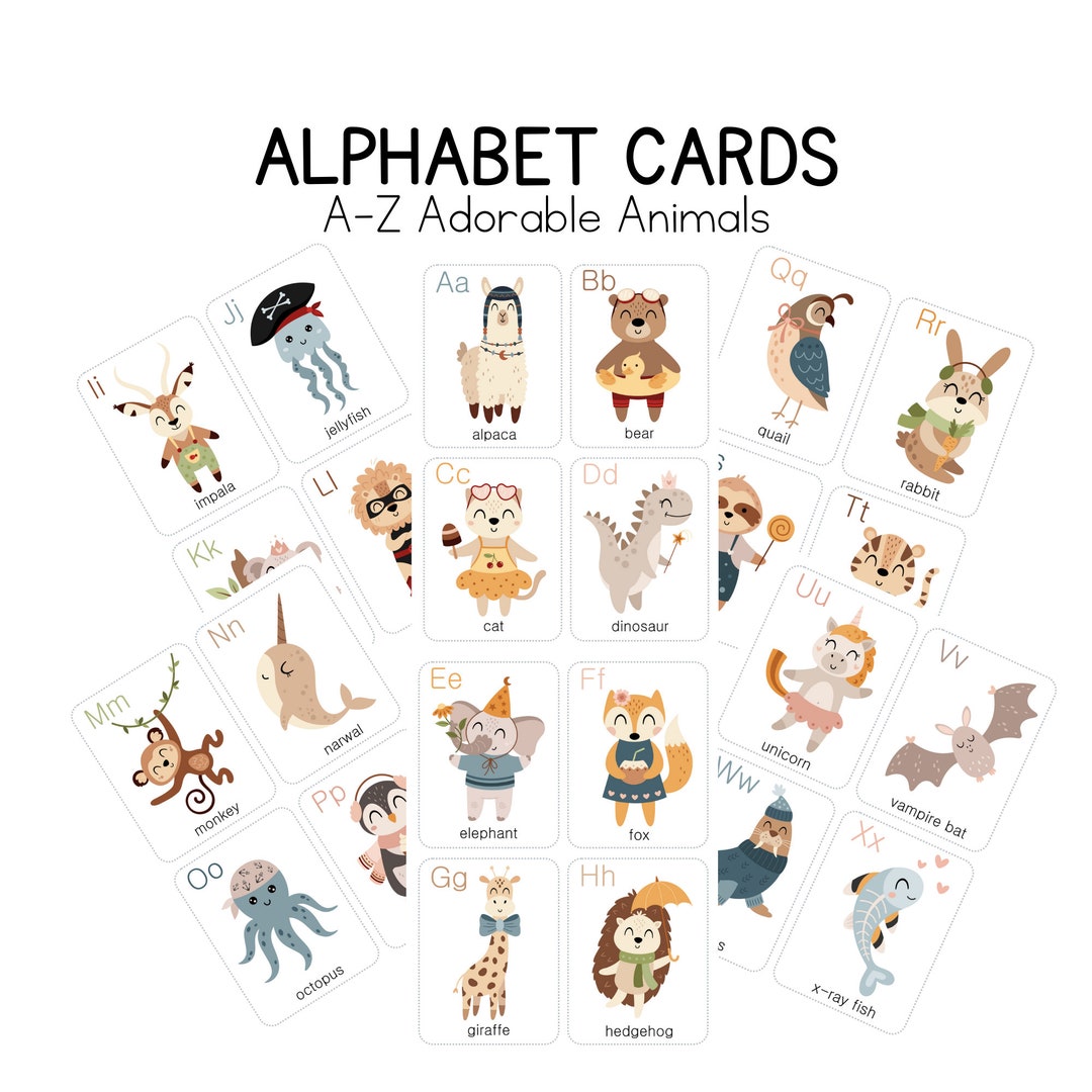Flashcards A-Z Adorable Animals Preschool Toddler Child - Etsy