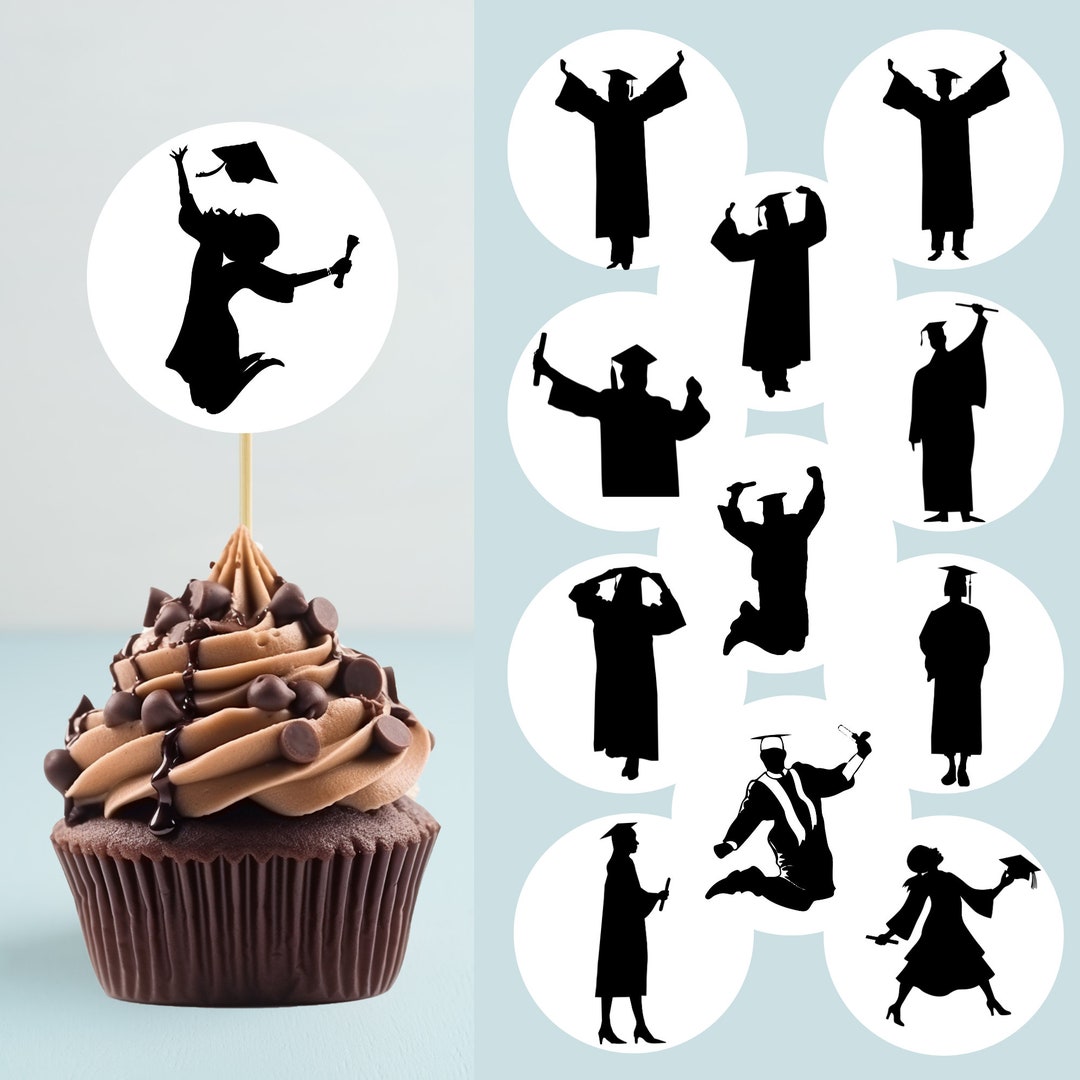 Cupcake Toppers Graduation - Silhouettes of Graduates - DIY Printable ...