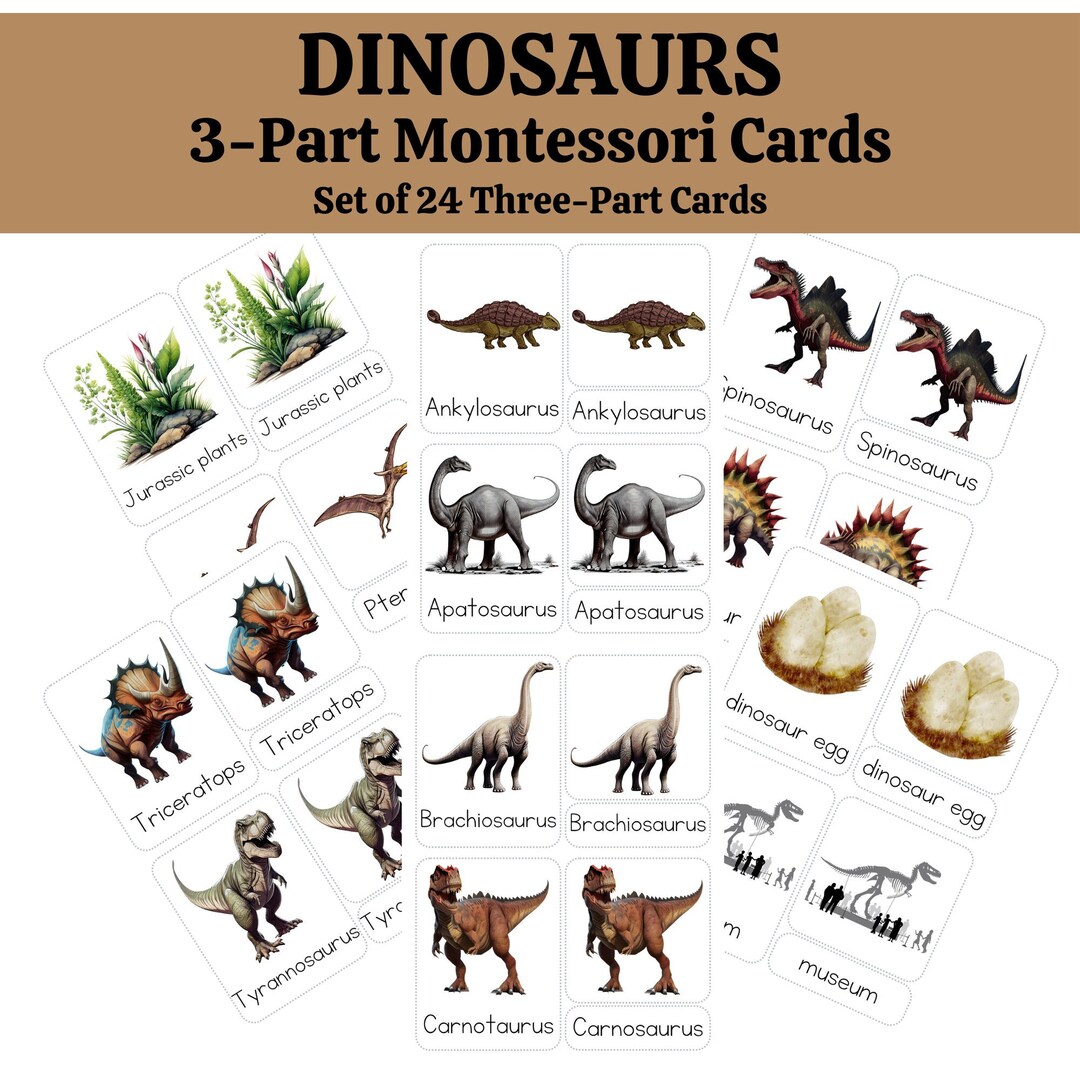 3 Part Cards - Dinosaurs Prehistoric - Flash Cards, Montessori ...