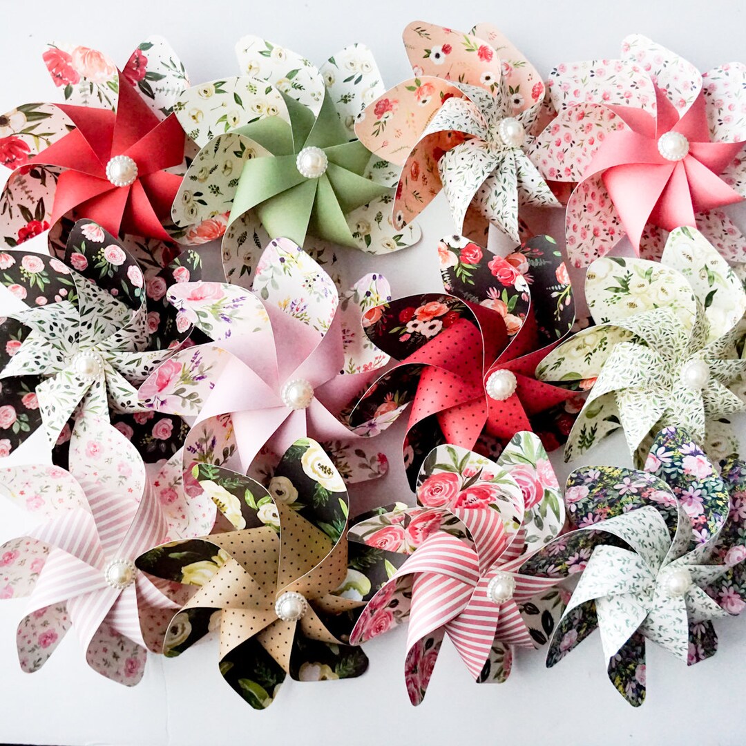 Pinwheels BOTANICAL GARDEN 561 With Straws Flowers Set of 12 Beautiful ...