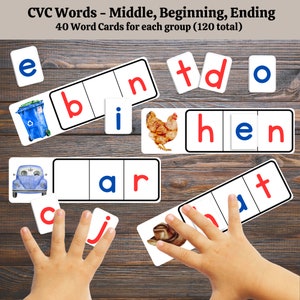 CVC Word Phonics Matching Cards Includes 40 Beginning, 40 Middle and 40 ...