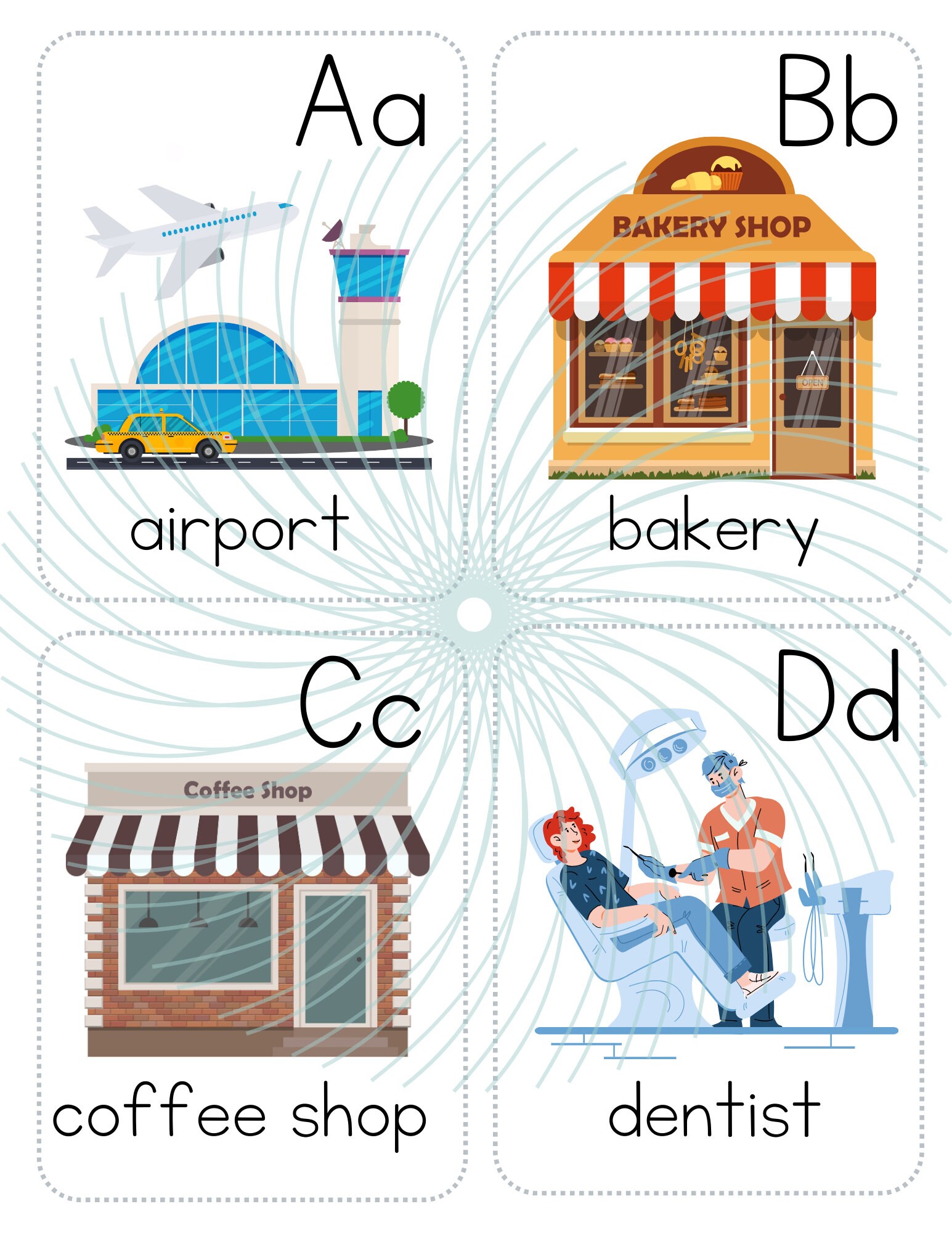 Flashcards A-Z Things in the City, Around Town, Preschool, Toddler ...
