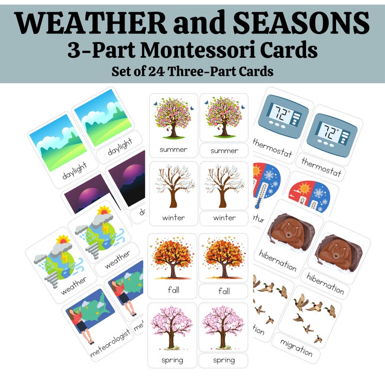 3 Part Cards - Weather and Seasons - Flash Cards, Montessori Flashcards ...