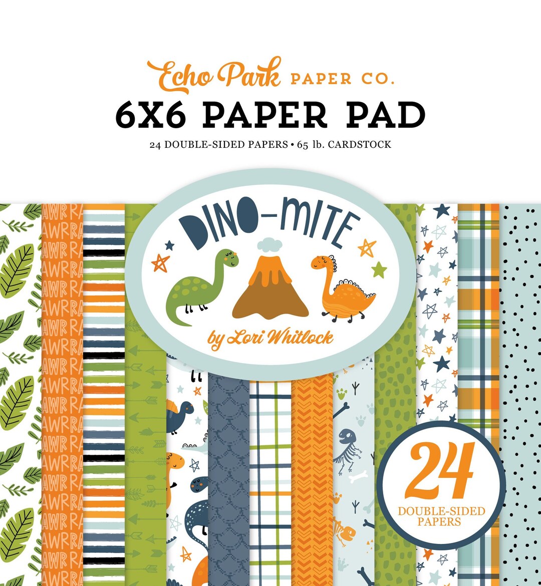 Echo Park Dino-mite Dinosaur Collection 6 X 6 Paper Pad 24 Double Sided ...