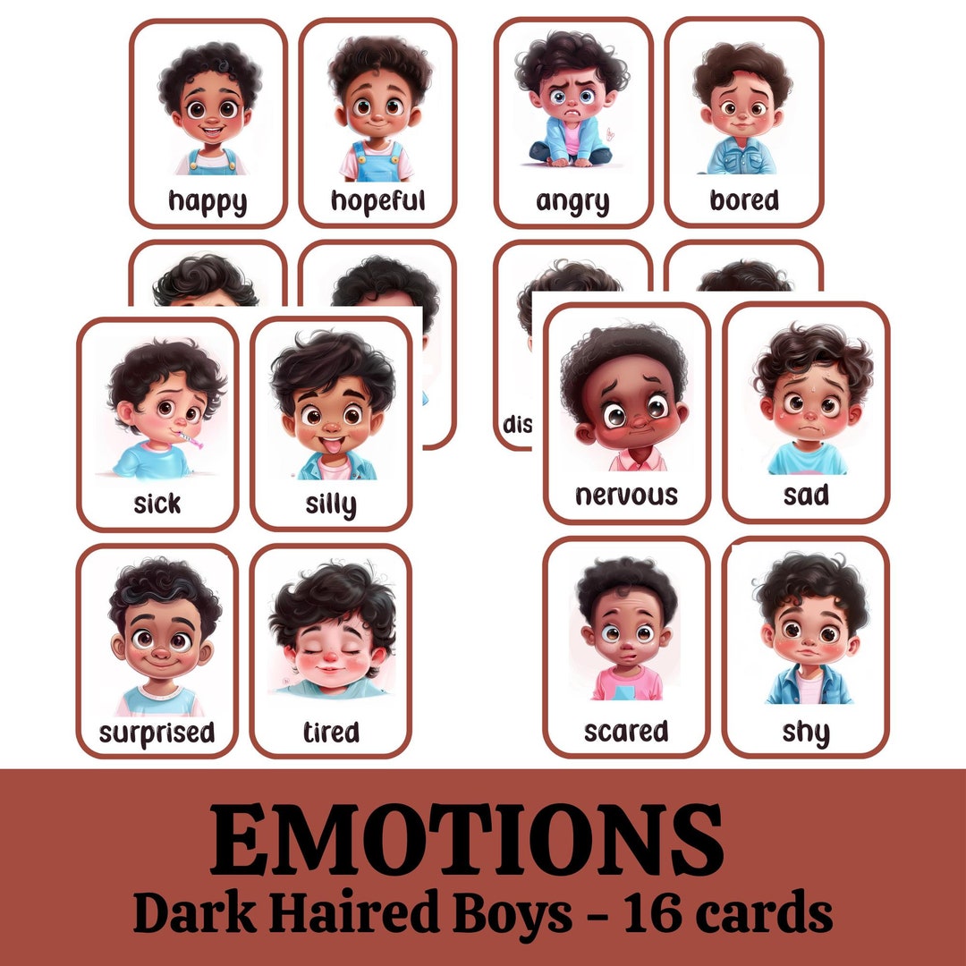 Emotion Flashcards, Feeling Cards for Toddlers and Preschool, Dark ...