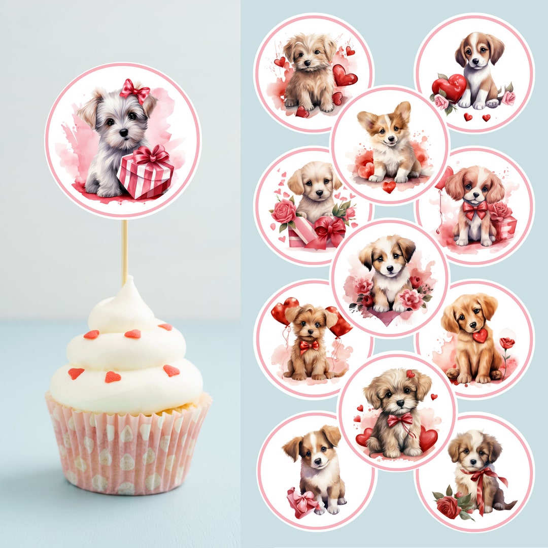 Cupcake Toppers Valentine's Day Puppies Love Dog Romance Printable ...