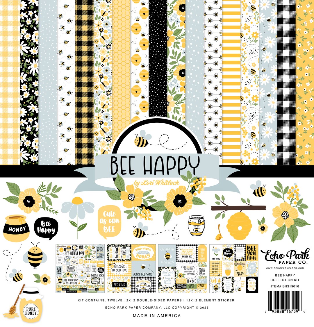 Echo Park BEE HAPPY Collection Kit With 12 X 12 Double Sided Papers and ...