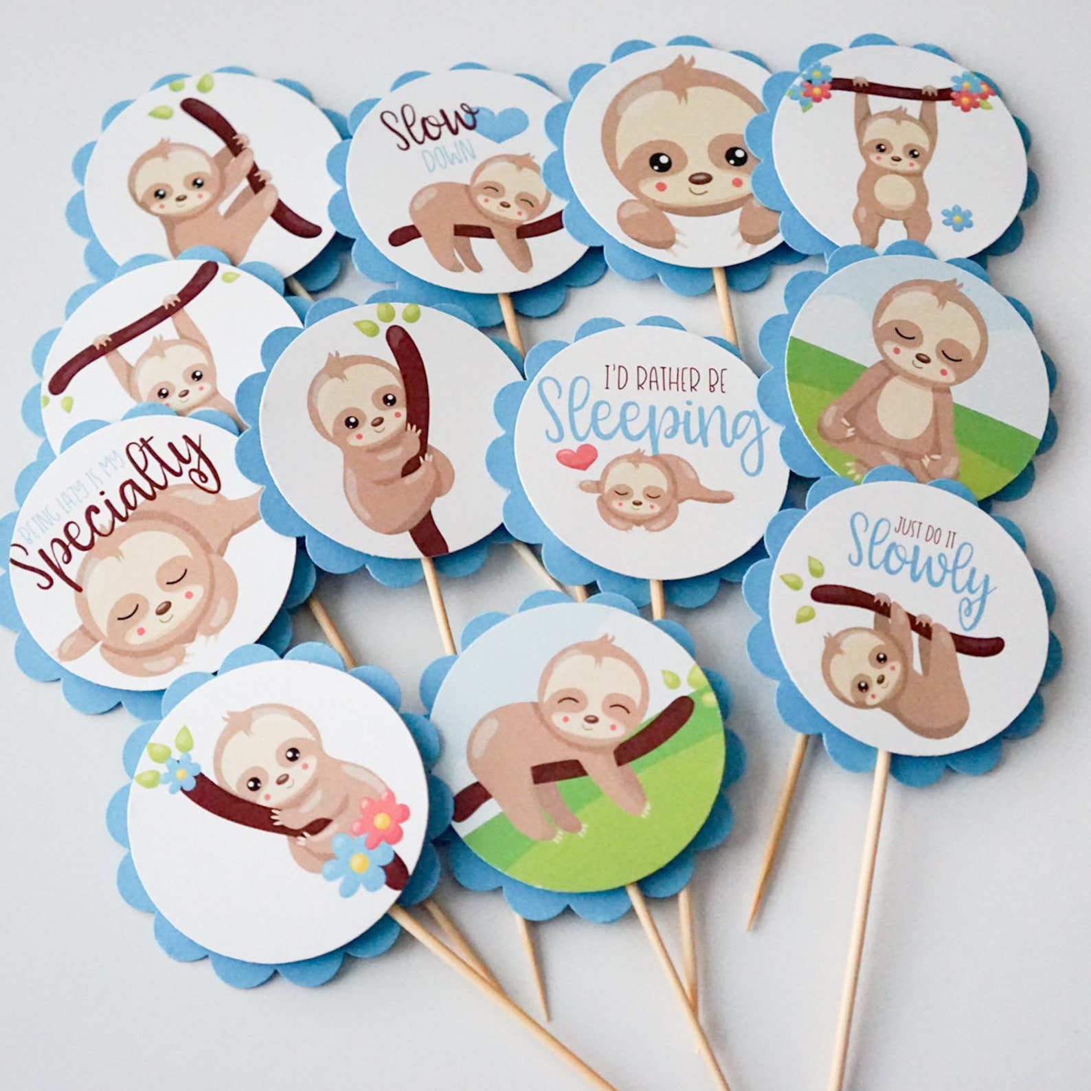 Sloth Cupcake Toppers or Candied Apple Toppers Adorable for | Etsy