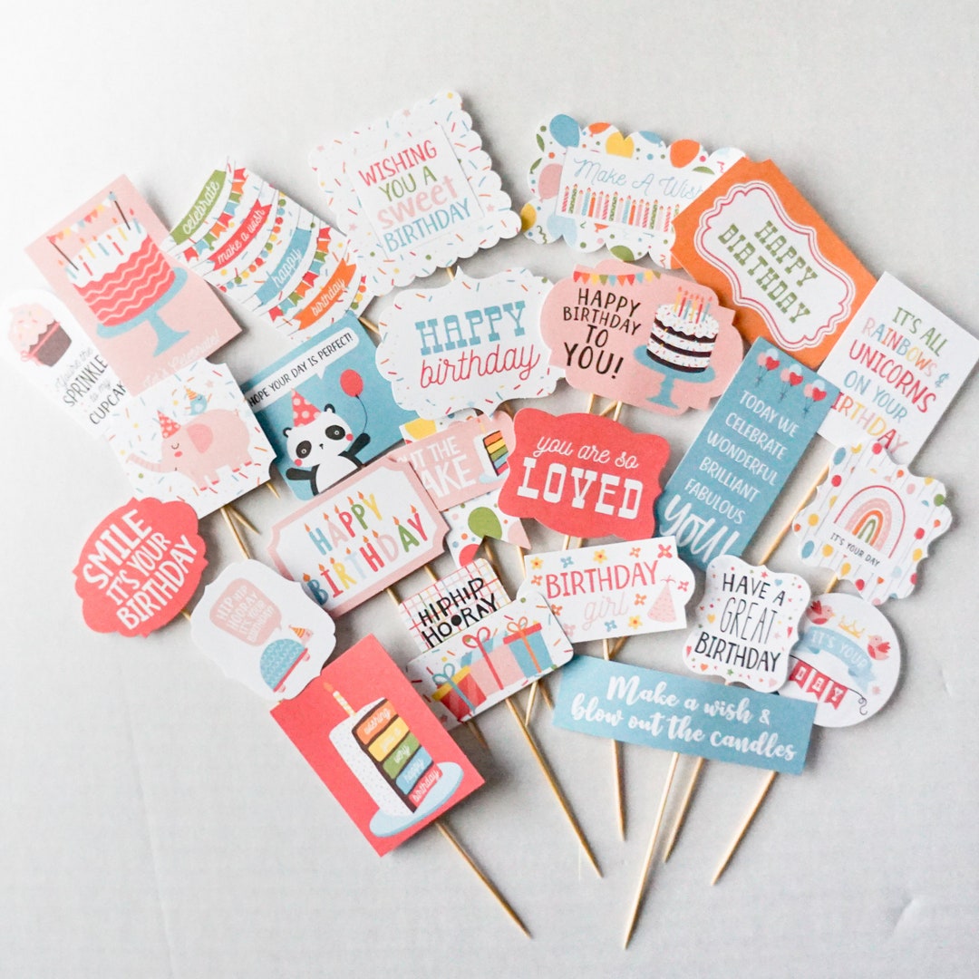 24 HAPPY BIRTHDAY Cupcake Toppers 24 Pastels Cupcake Flags, Cupcake ...