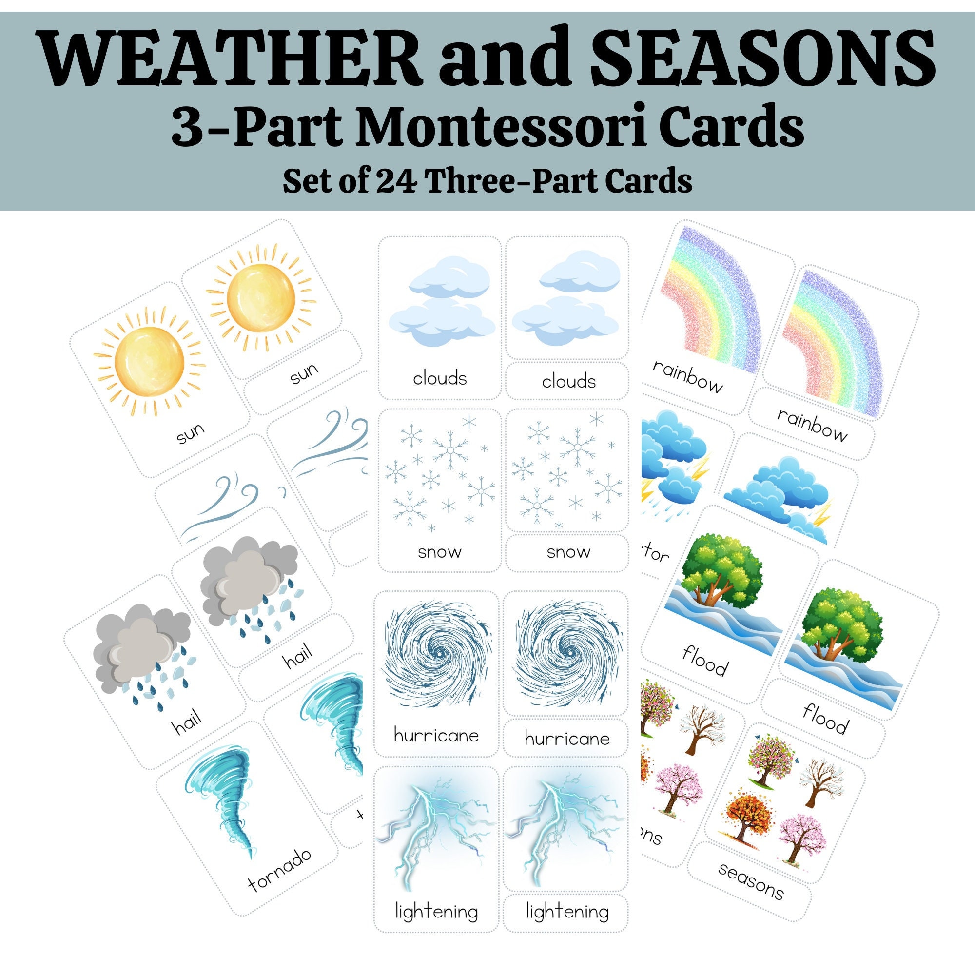 3 Part Cards - Weather and Seasons - Flash Cards, Montessori Flashcards ...