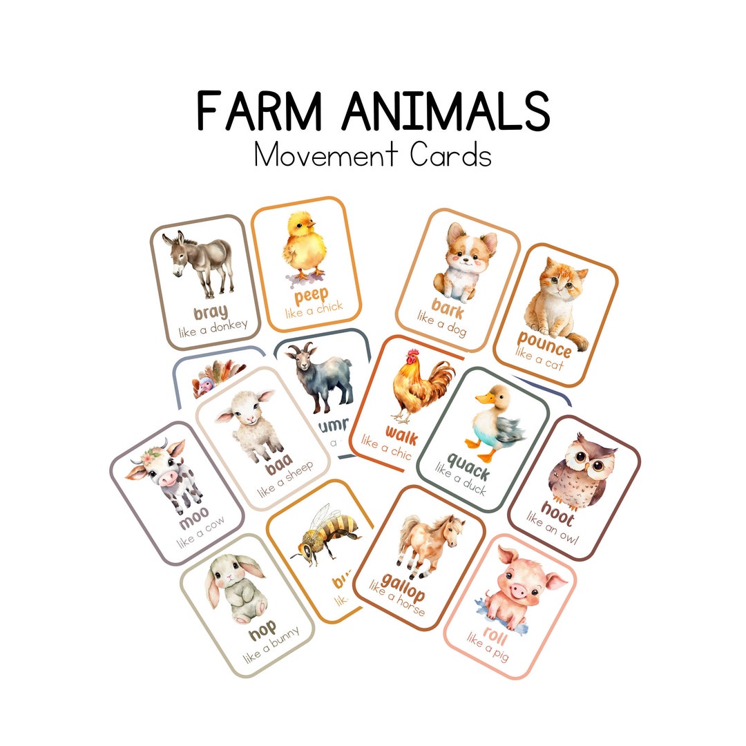 Movement Cards for Toddlers and Preschool Farm Animals, Busy Activities ...