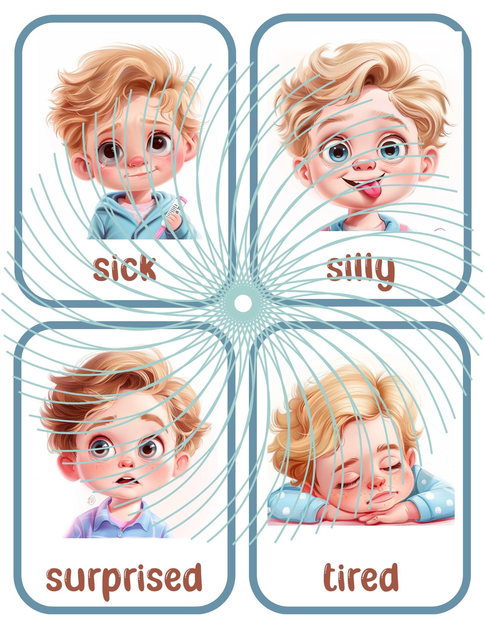 Emotion Flashcards, Feeling Cards for Toddlers and Preschool, Blonde ...