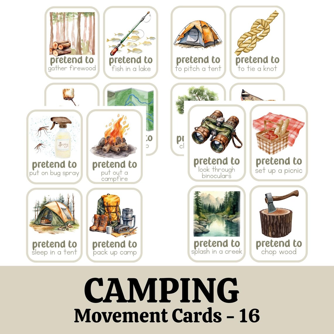 Movement Cards Camping for Toddlers and Preschool, Busy Activities, Fun ...