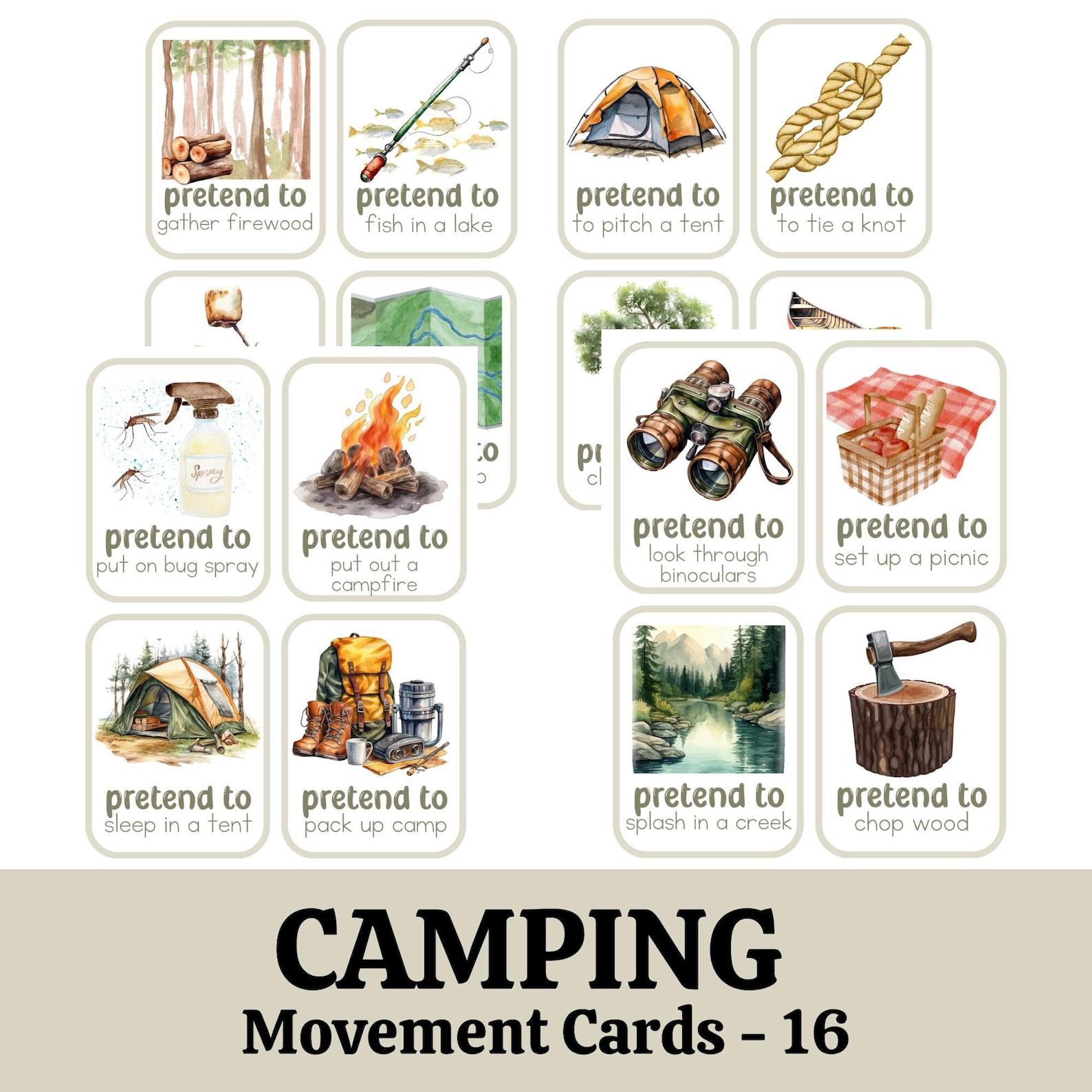 Movement Cards Camping for Toddlers and Preschool, Busy Activities, Fun ...