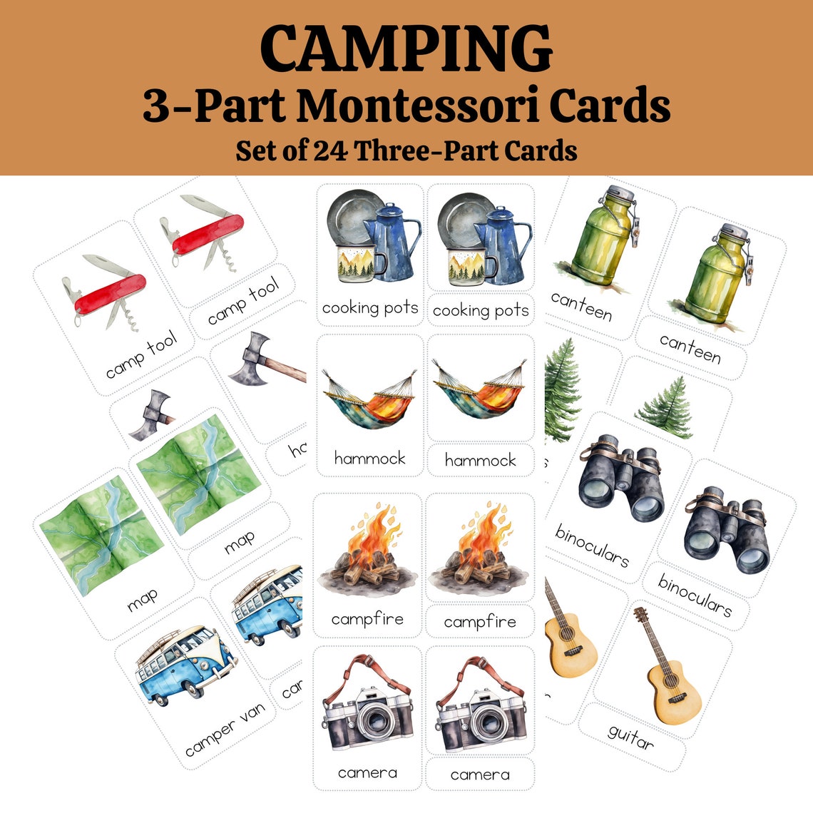 3 Part Cards - Camping Flash Cards, Sea, Montessori Flashcards ...