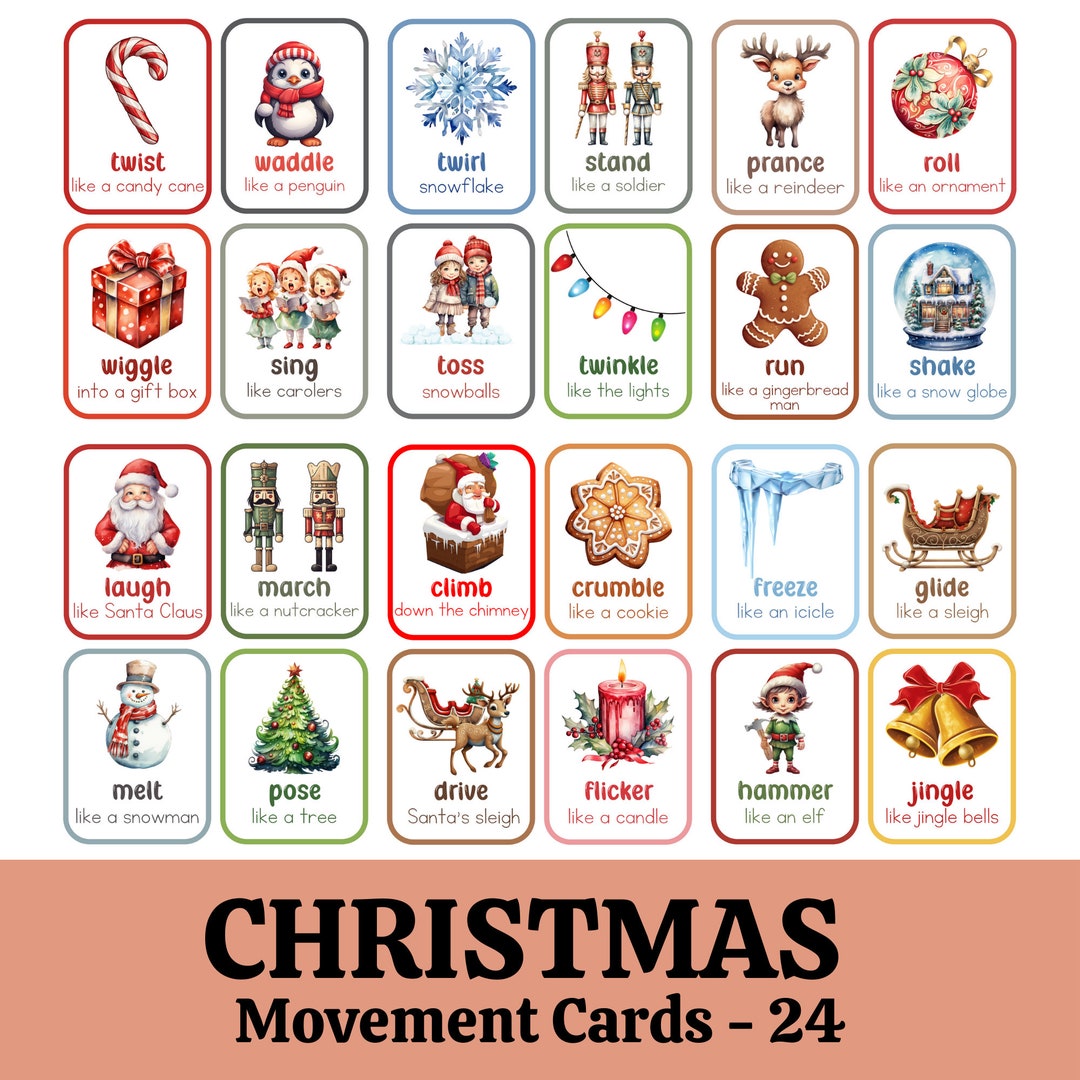 Movement Cards for Toddlers and Preschool 24 Christmas Themed, Busy ...