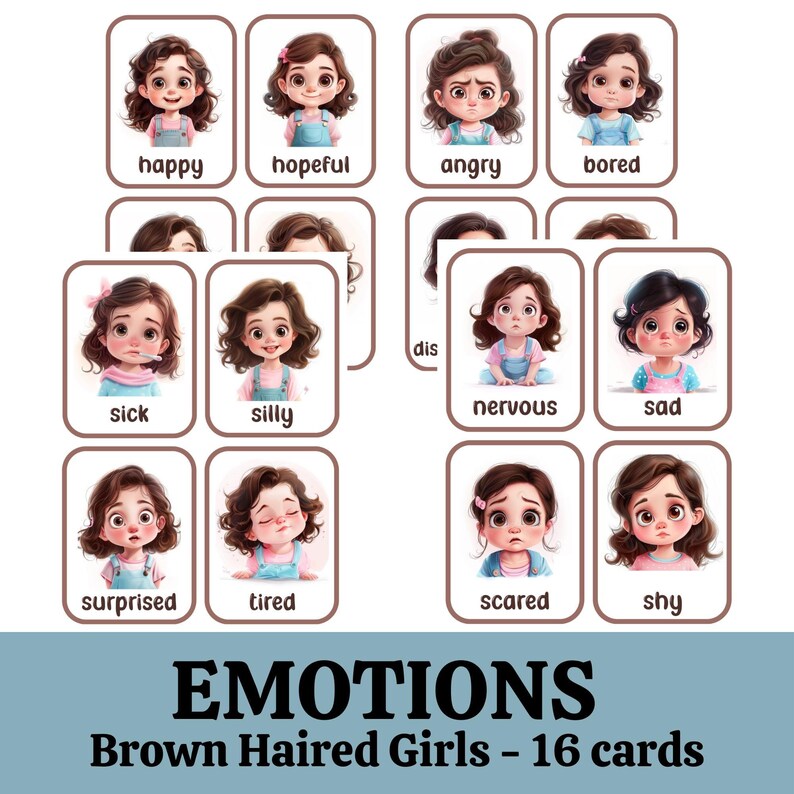 Emotion Flashcards, Feeling Cards for Toddlers and Preschool, Brown ...