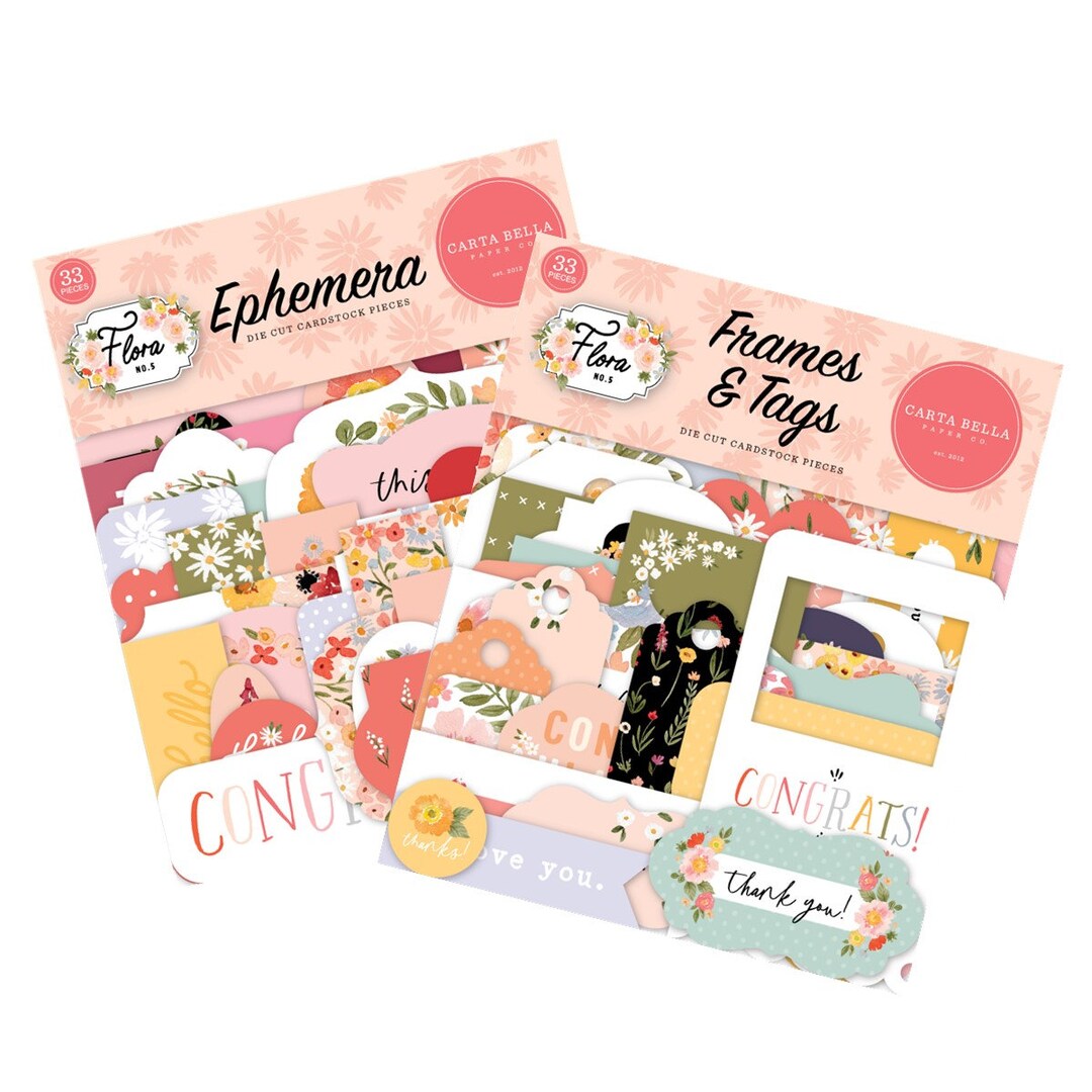 Carta Bella Flora No. 5 Collection Set of 2 Items, Ephemera and Frames ...