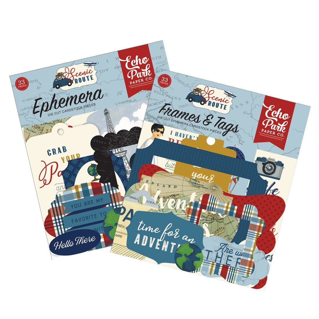 Echo Park SCENIC ROUTE Collection Set of 2 Items, Ephemera and Frames ...