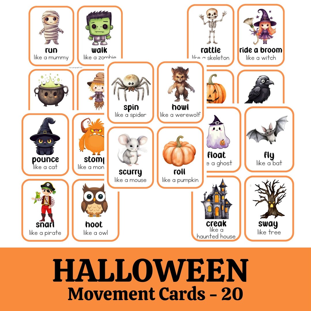 Movement Cards 20 Halloween Themed Characters, Toddlers and Preschool ...