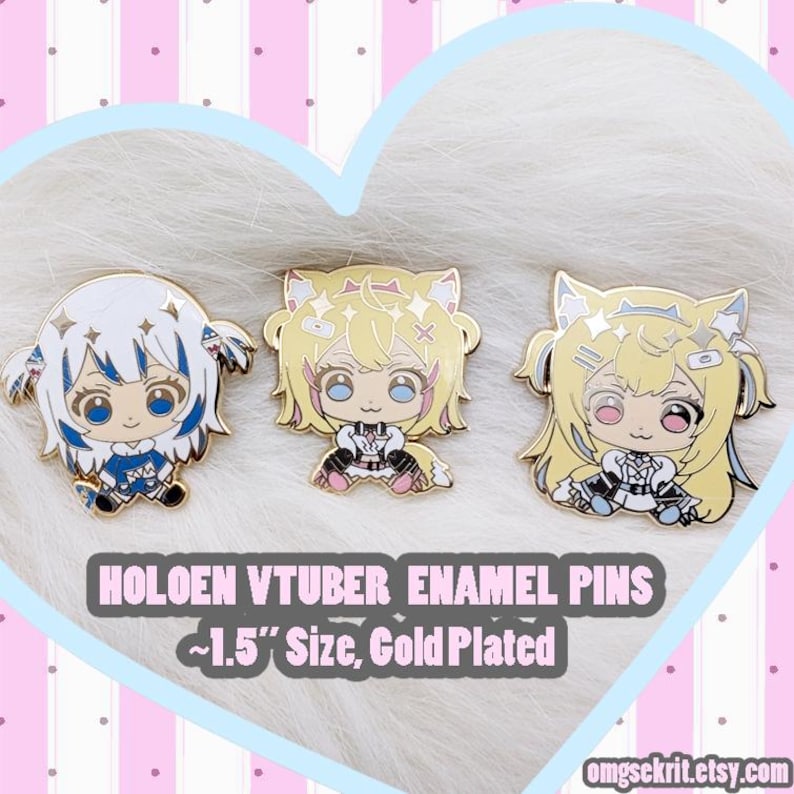 HOLO EN Vtuber Gawr Gura, FUWAMOCO Gold Plated 1.5" Enamel Pin Set - Etsy