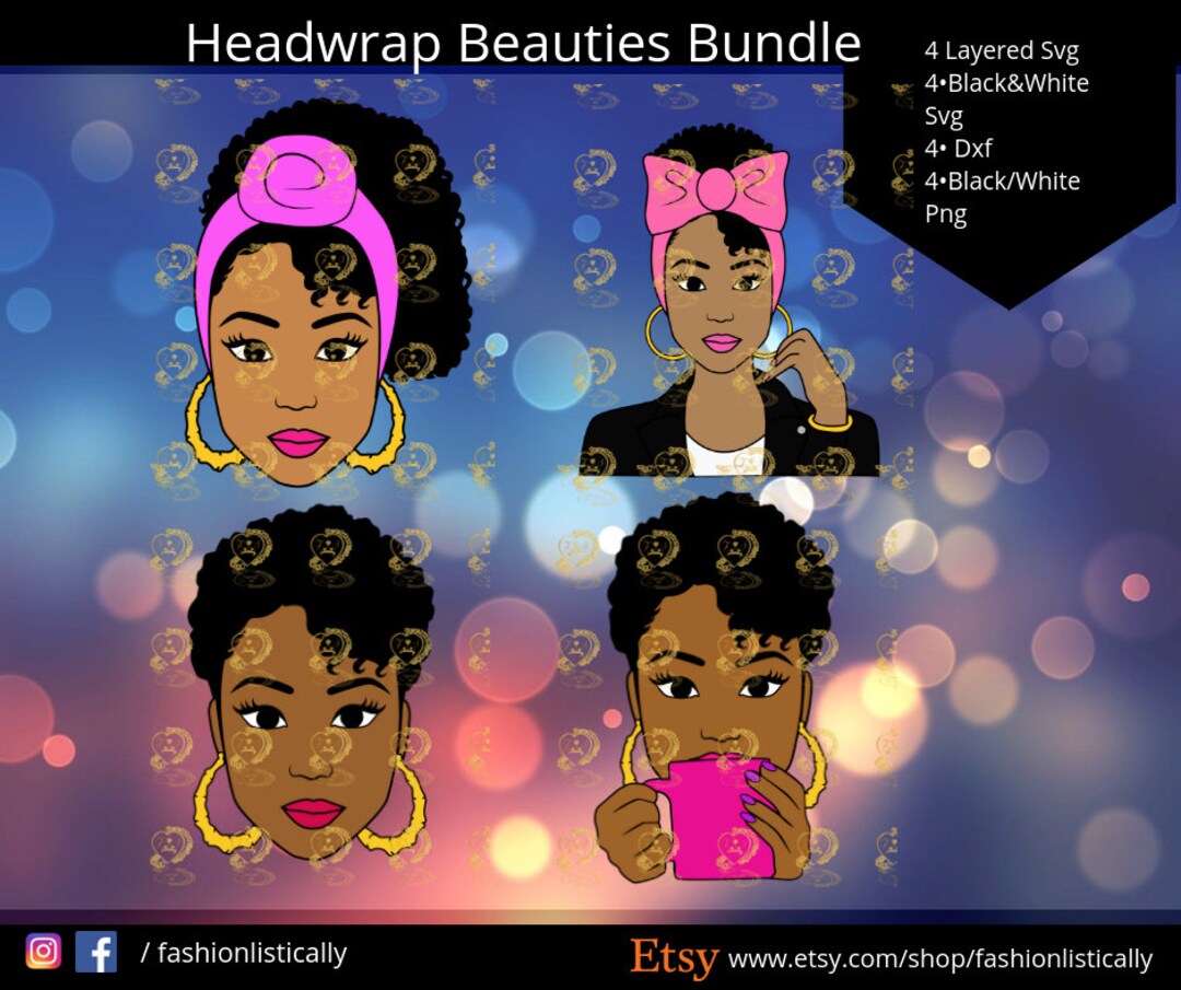 Black Women Wearing Headwrap and Earrings Svg,layered Svg, Afrocentric ...