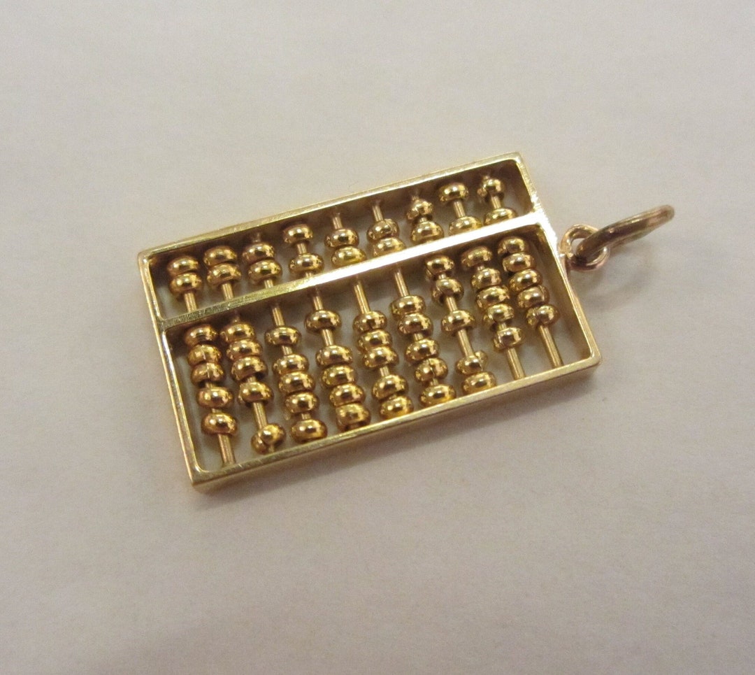 14k Solid Gold 3D Asian Abacus Movable Math Charm Pendant 3.57 Grams ...