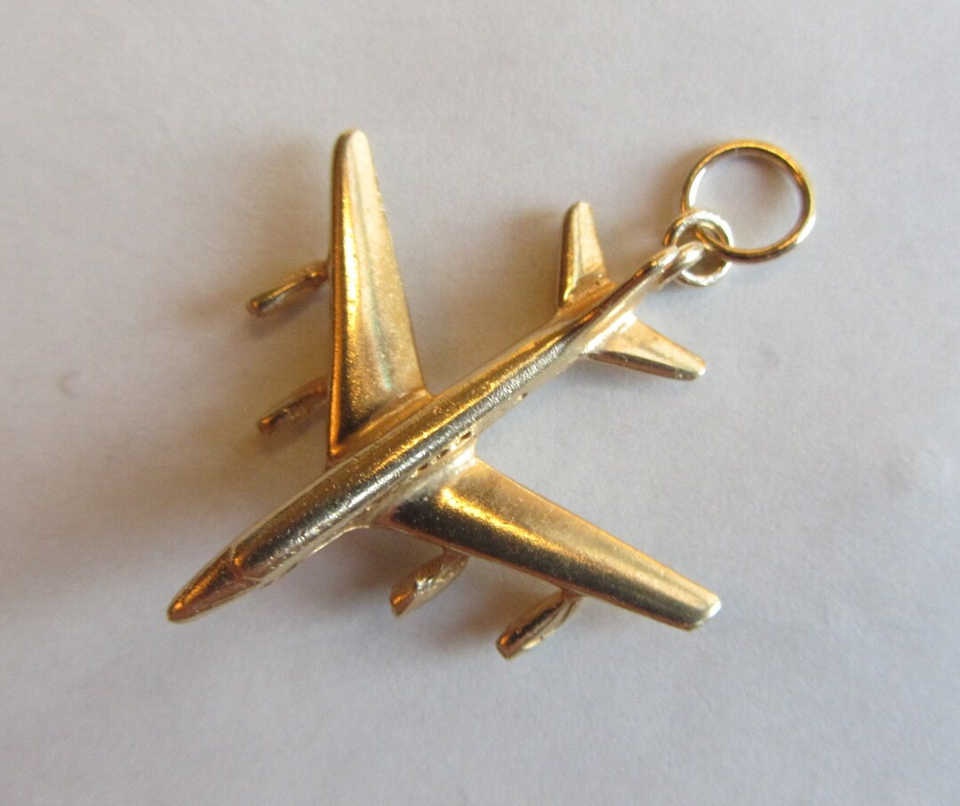 14k Solid Gold 3D Large Jet Plane Travel Charm Pendant - 3.42 Grams ...