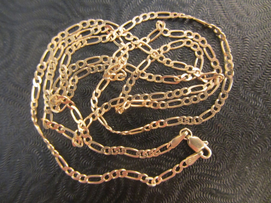 14k Solid Gold Long Figaro Chain Necklace 26 7/8x 2mm 4.95 Grams Please ...