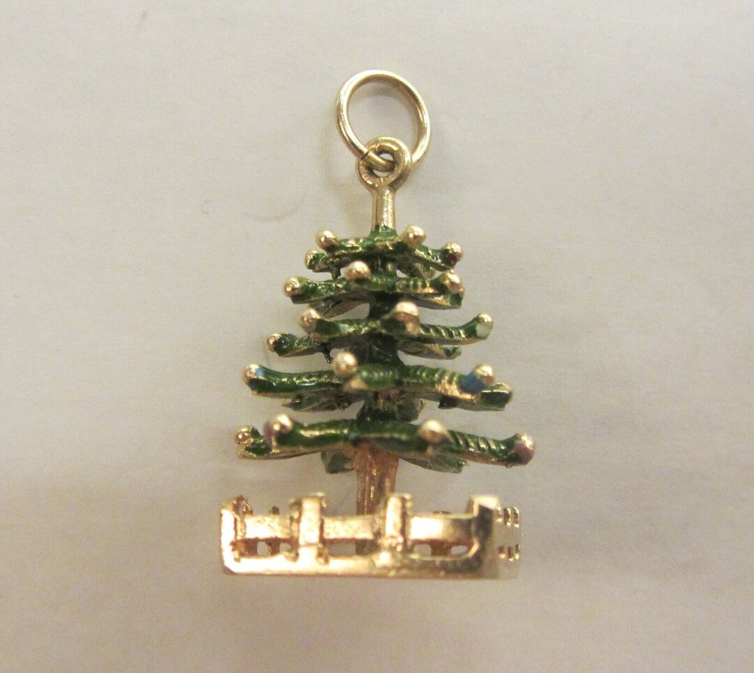 Vintage 14k Solid Gold 3D Green Enamel Fancy Christmas Tree Charm ...