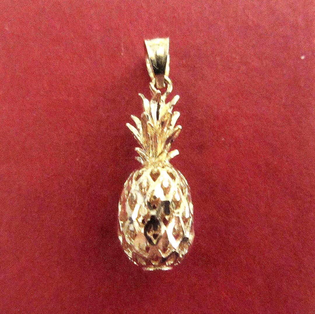 New 14k Solid Gold 3D Diamond Cut Hollow Pineapple Charm Pendant - 1.53 ...
